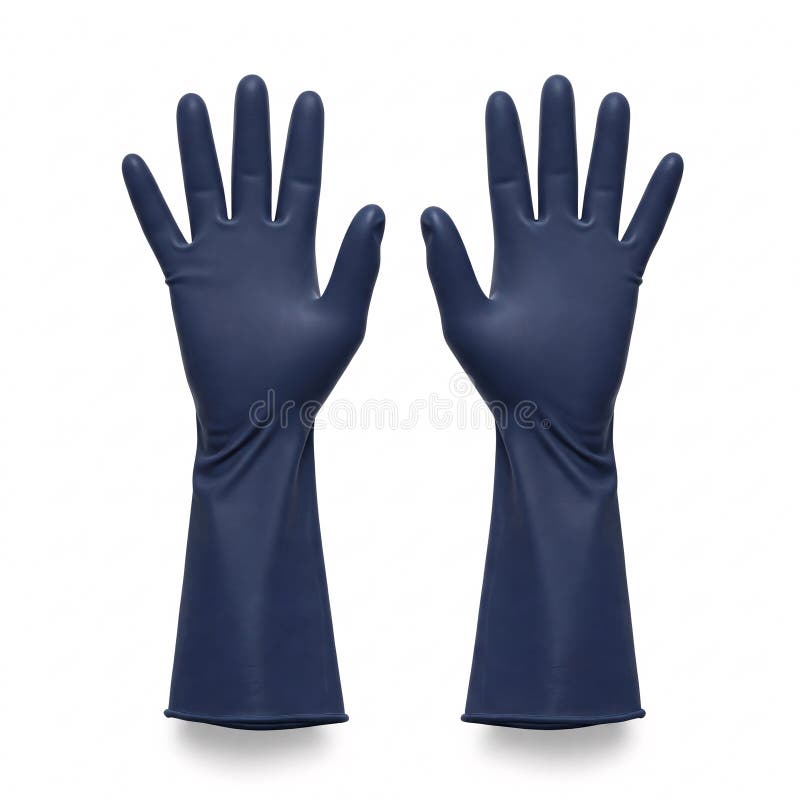 Pair of Long Dark Blue Rubber Gloves, Isolated on White Background ...