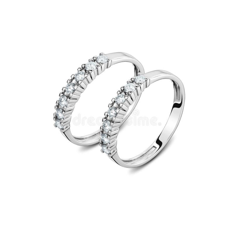 A Pair of Luxury White Gold Rings with Diamonds Isolated Stock Photo ...