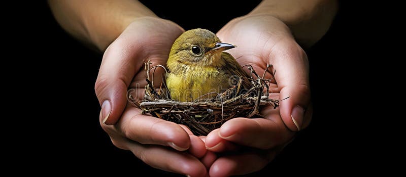 Bird in hands stock illustration. Illustration of bird - 305294501