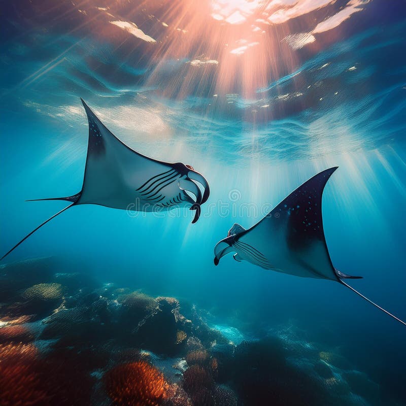 Pair of Manta Rays Performing an Elegant Underwater Dance Stock ...