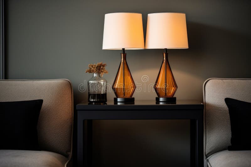 A Pair of Matching Table Lamps on a Minimalist Side Table Stock Image ...