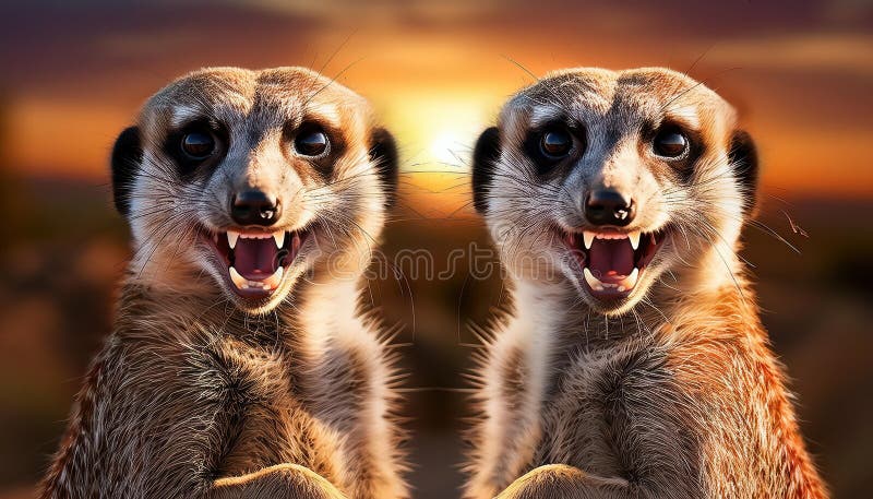 Two Angry Meerkats Displaying Intense Expressions, Set Against a Desert ...