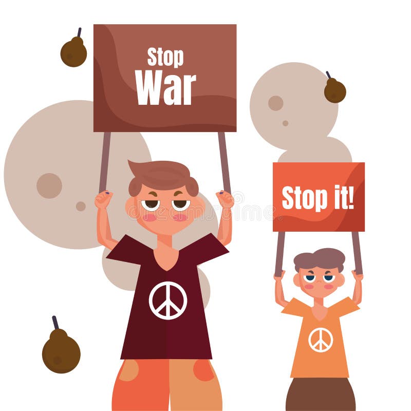 Pair of Men Holding Posters Protesting Stop War Concept Vector Stock ...