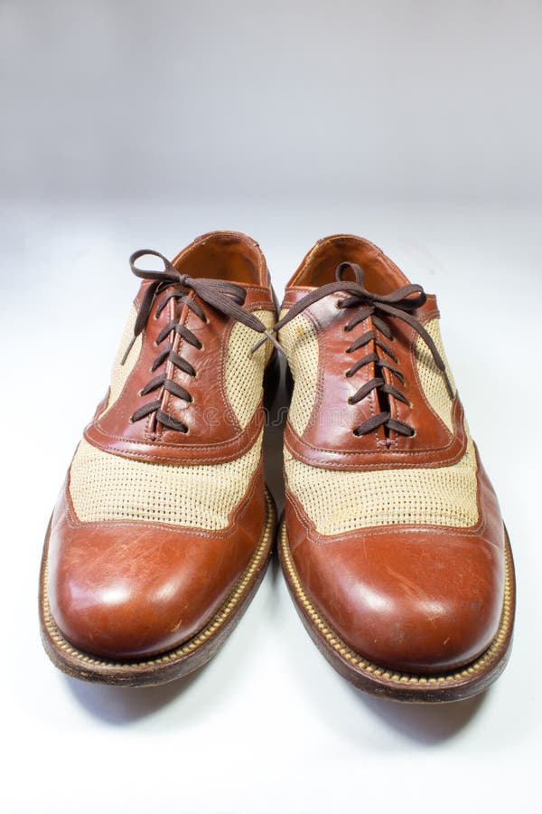 Pair of Men`s Vintage Leather and Net Wing Tip Shoes, on White, Stock ...