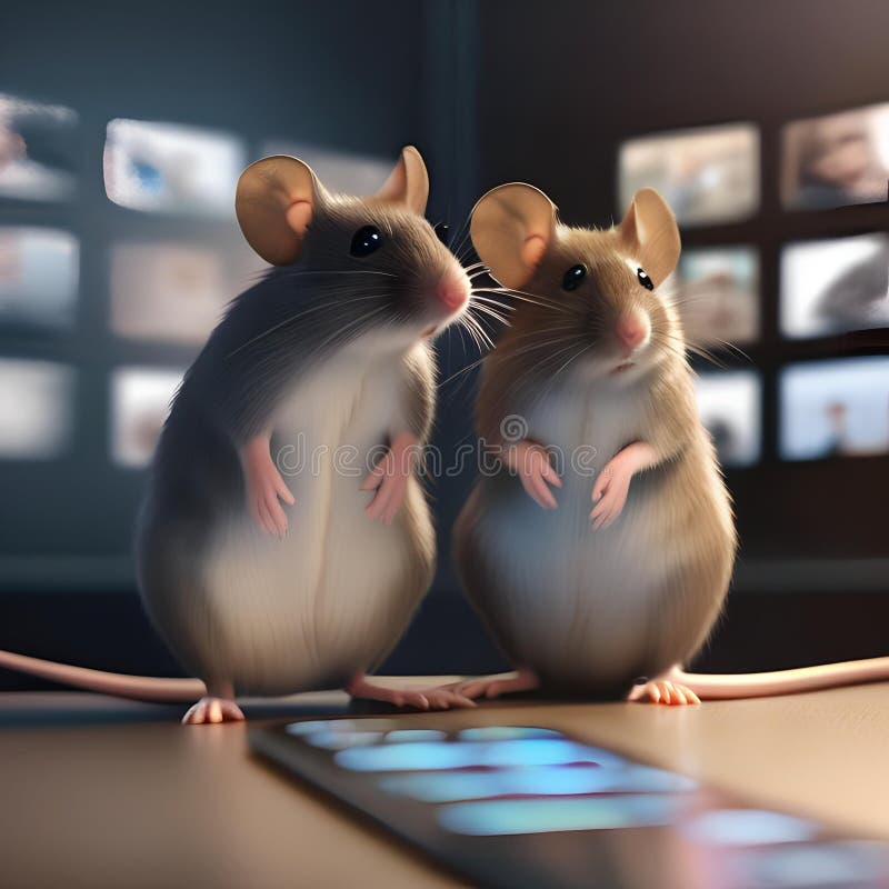 A Pair of Mice Having a Video Conference with Other Mice Around the ...