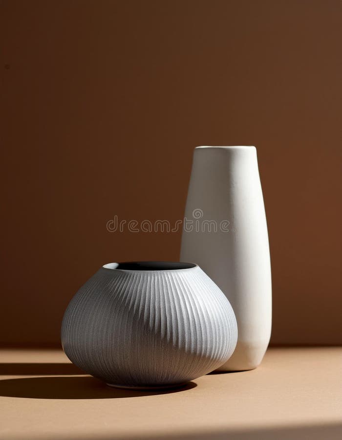Pair of Minimalist Ceramic Vases with Shadows Stock Image - Image of ...