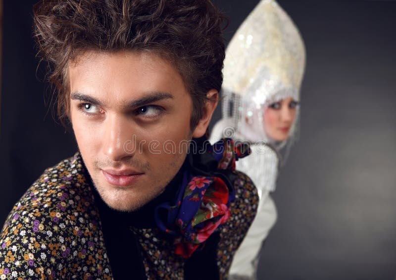 Pair Models in Exclusive Design Clothes Stock Image - Image of ...