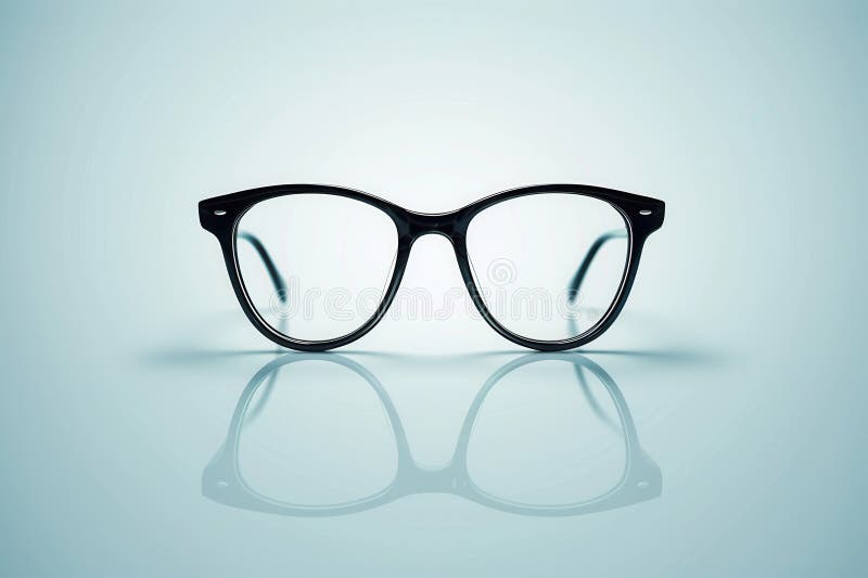 A Pair of Modern Black Eyeglasses Rests on a Smooth, Reflective Surface ...