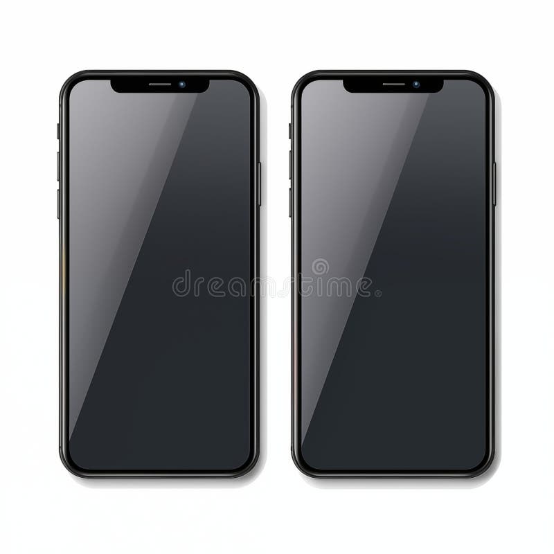 Pair of Modern Black Smartphones with Blank Screens Isolated on White ...