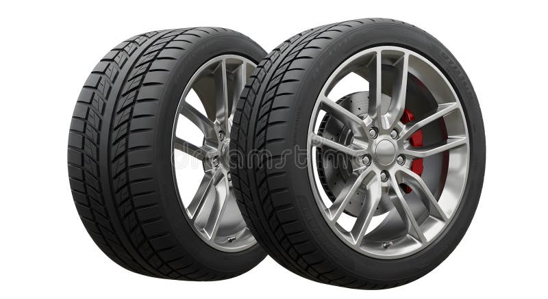 Pair of Modern Car Tires Featuring Advanced Tread Patterns and Alloy ...