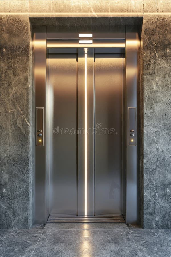 A Pair of Modern Elevators Situated within a Structure, Possibly Used ...