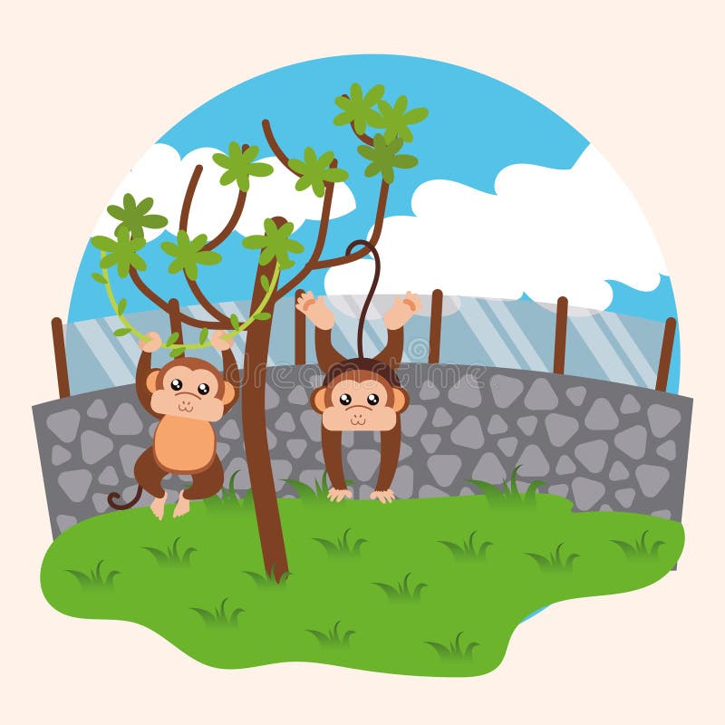Pair of Monkeys on a Tree Zoo Vector Stock Vector - Illustration of ...