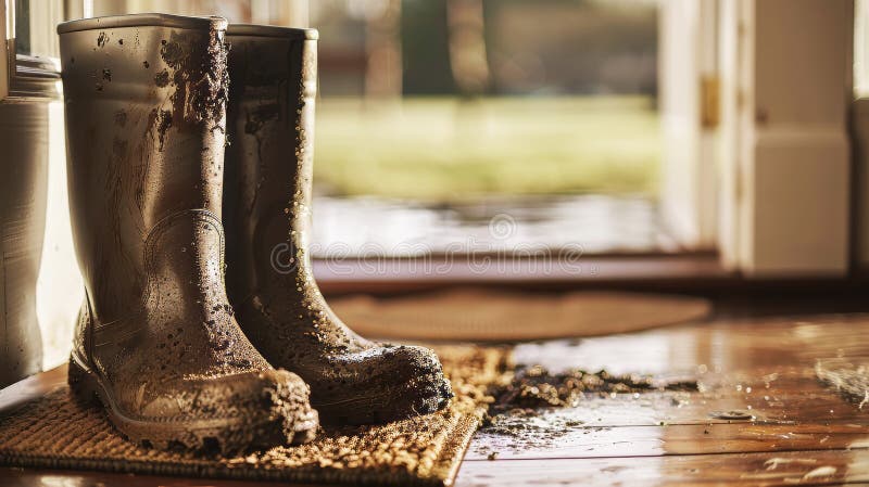 Well-Worn Boots by the Backdoor, a Symbol of Hard Work and Country ...