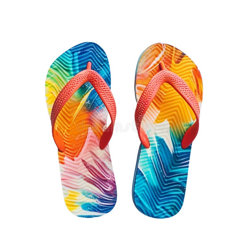 Pair of Multi-colored Beach Flip Flops Over White Background. Summer ...