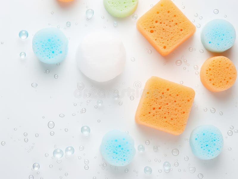 A Pair of Multi-colored Sponges Lying on a Clean Background. Stock ...