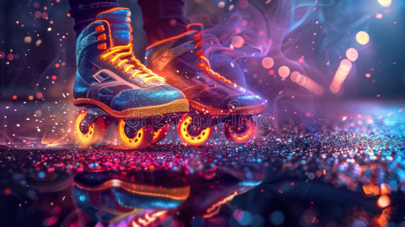 A Pair of Neon Skates are on a Reflective Surface Stock Photo - Image ...