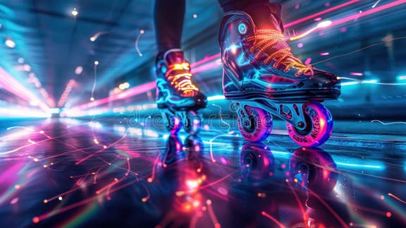 A Pair of Neon Skates are on a Reflective Surface Stock Image - Image ...