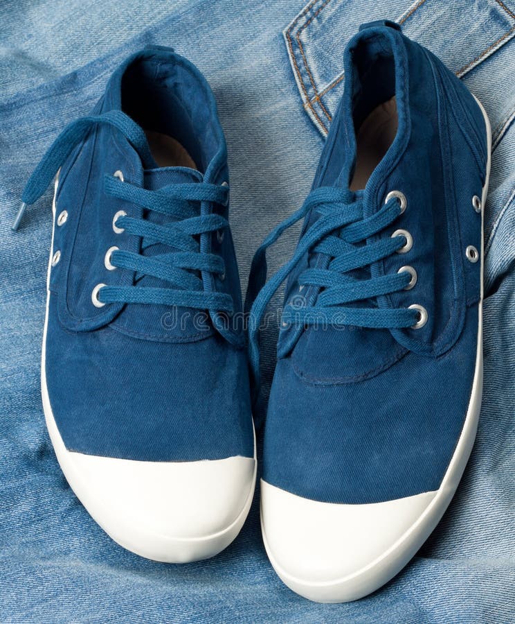 Pair of new blue shoes stock image. Image of sneakers - 34495631