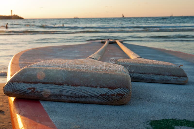 Pair of Oars in Front of the Sea Stock Photo - Image of recreation ...
