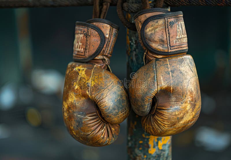 A Pair of Old Boxing Gloves Hanging from a Rope Stock Image - Image of ...