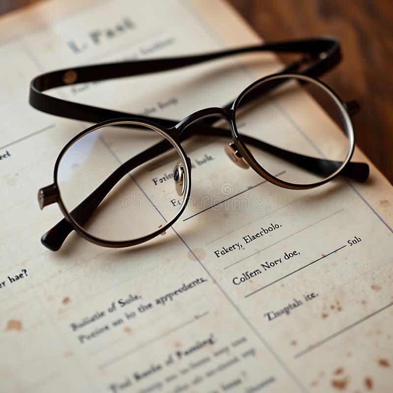 A Pair of Old Fashioned Spectacles Resting on a Dusty Ledger Stock ...