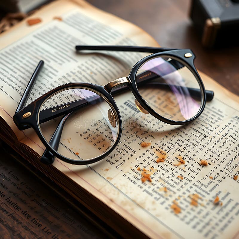 A Pair of Old Fashioned Spectacles Resting on a Dusty Ledger Stock ...