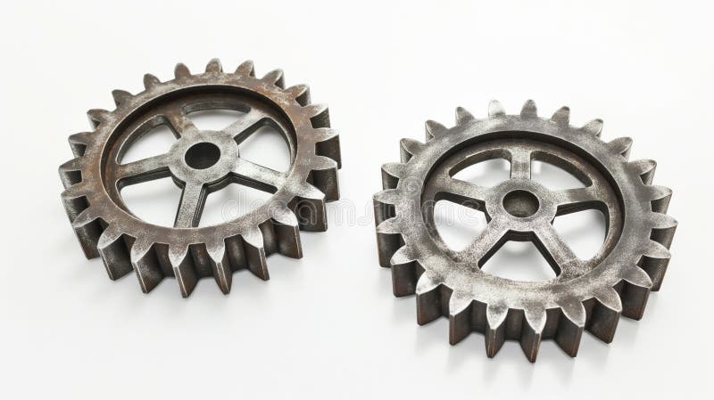 A Pair of Old Rusty Metal Gears Isolated on a White Background with ...
