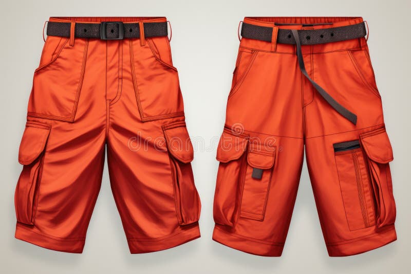 A Pair of Orange Cargo Shorts Against a Clean White Background ...