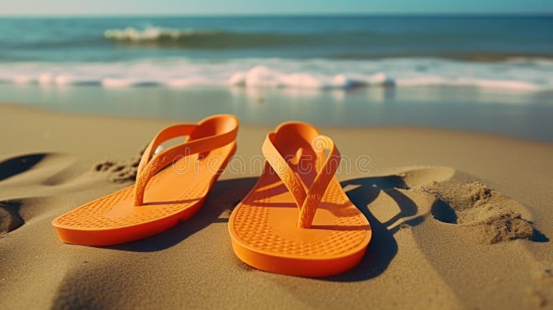A Pair of Orange Flip Flops on a Sandy Beach. Perfect for Summer ...