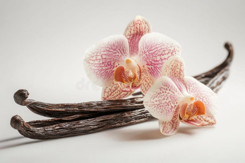 A Pair of Orchids with a Bunch of Vanilla Beans Stock Illustration ...