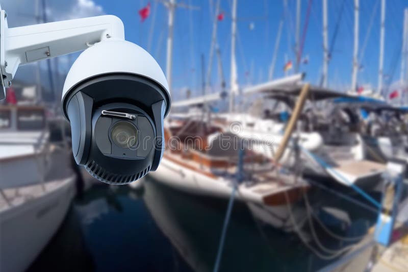 Pair of Outdoor Security Cameras in Yachting Harbor. Stock Photo ...