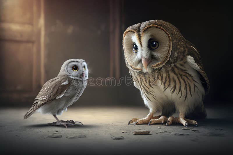 Pair of Owl and Mouse, in Dramatic Standoff Stock Illustration ...