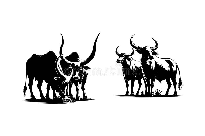 Pair of Oxen Silhouette Vector Illustration Stock Illustration ...