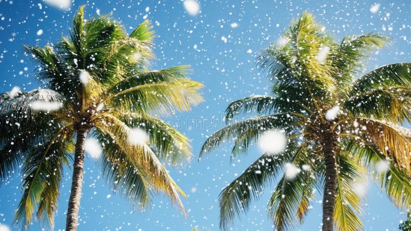 A Pair of Palm Trees Covered in Snow, a Winter Wonderland Scene Stock ...
