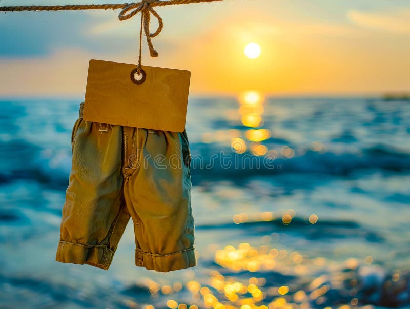 A Pair of Pants Hanging on a Rope in Front of the Ocean Stock Image ...