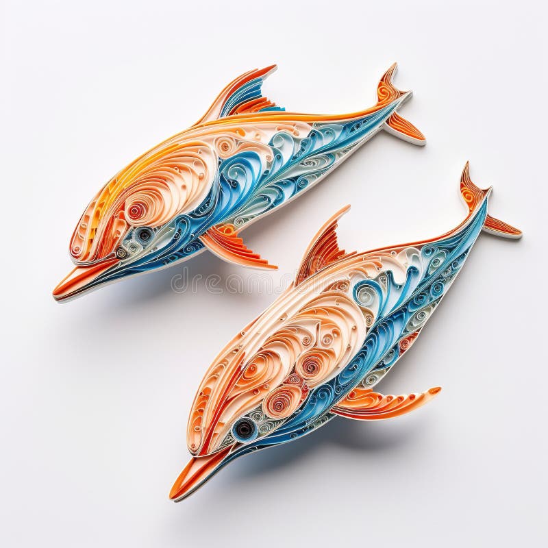 A Pair of Paper Cut Dolphins on a White Surface. Generative AI Image ...