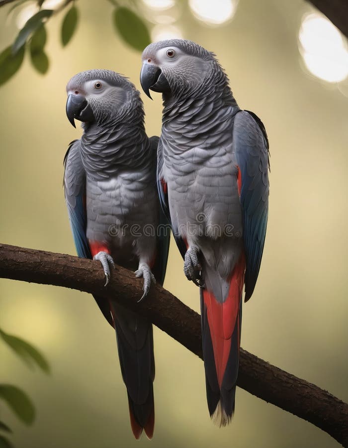 Pair of Parrots in the Forest Stock Illustration - Illustration of ...