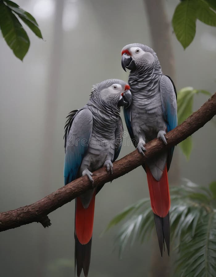 Pair of Parrots in the Forest Stock Illustration - Illustration of ...