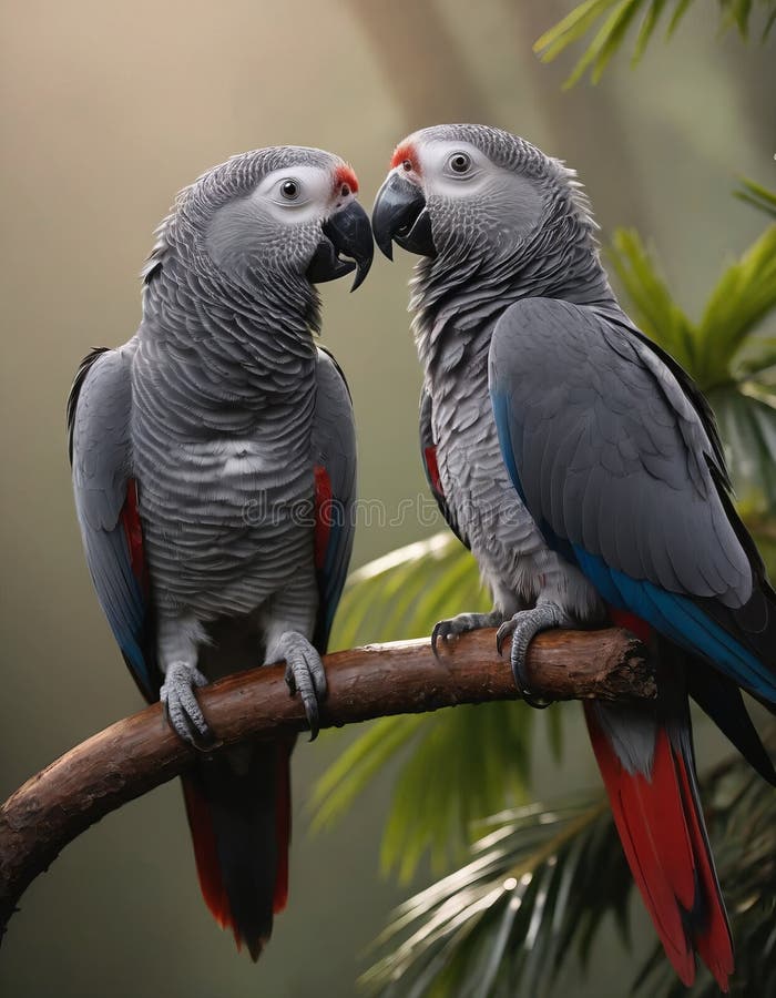 Pair of Parrots in the Forest Stock Illustration - Illustration of ...