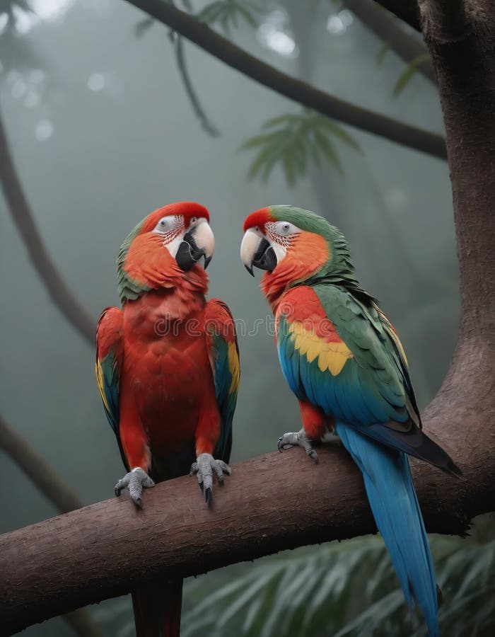 Pair of Parrots in the Forest Stock Illustration - Illustration of ...