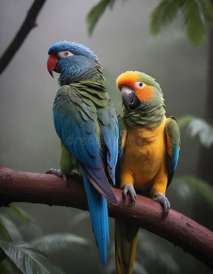 Pair of Parrots in the Forest Stock Illustration - Illustration of ...