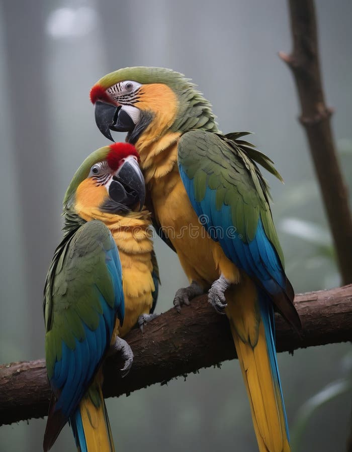 Pair of Parrots in the Forest Stock Illustration - Illustration of ...