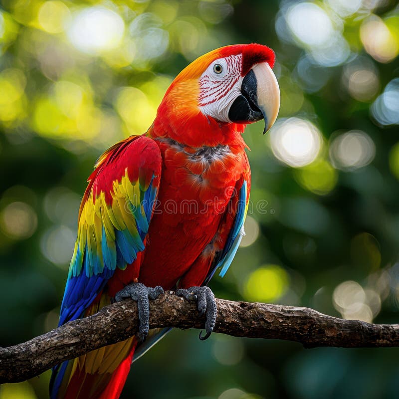 Pair of Parrots on Tree Branch. Stock Illustration - Illustration of ...