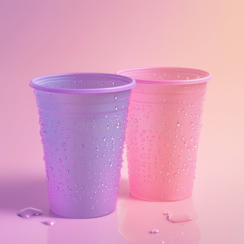 A Pair of Pastel-colored Glasses with Water Drops on a Pink Surface ...