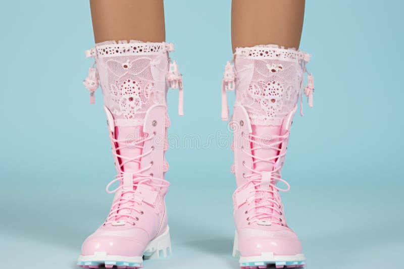A Pair of Pink Boots with Lace Detailing, AI Stock Photo - Image of ...