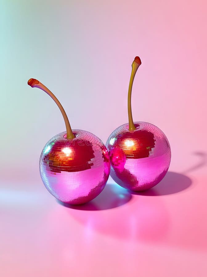 A Pair of Pink Cherries Sitting on Top of Each Other Stock Photo ...