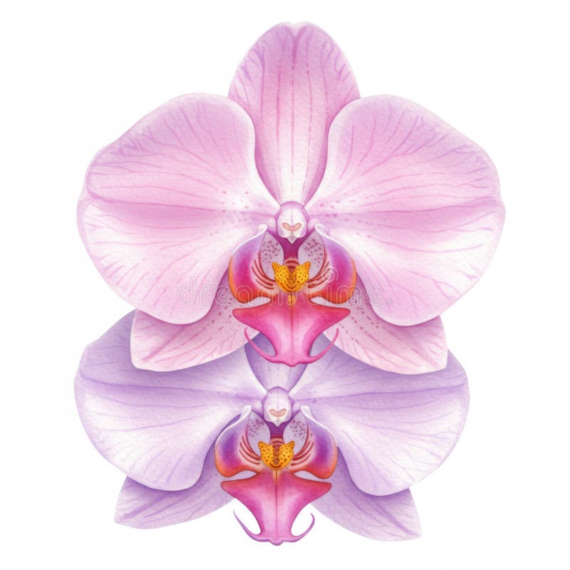 Pair of Pink and Purple Orchids on White Background Stock Illustration - Illustration of blooms ...