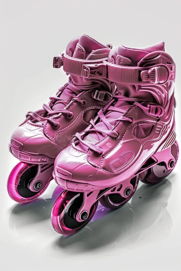 Two Pink Roller Skates with Yellow Wheels by AI Generated Image Stock ...