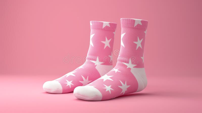 A Pair of Pink Socks with White Stars on Them, AI Stock Image - Image ...