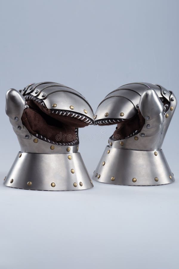 Pair of Polished Steel Bastion Gauntlets Stock Image - Image of ...